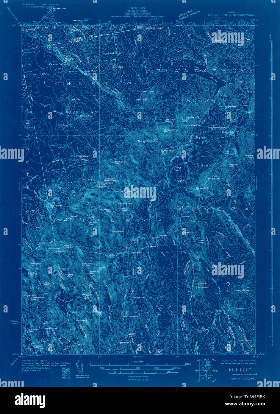 Maine USGS Historical Map Great Pond 807520 1929 48000 Inversion ...