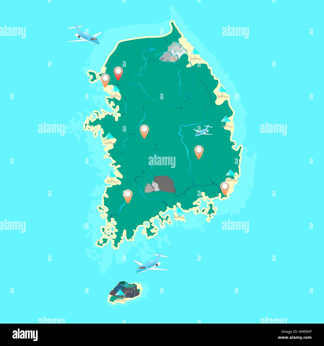 South Korea vector map with the designation of the largest mountains ...