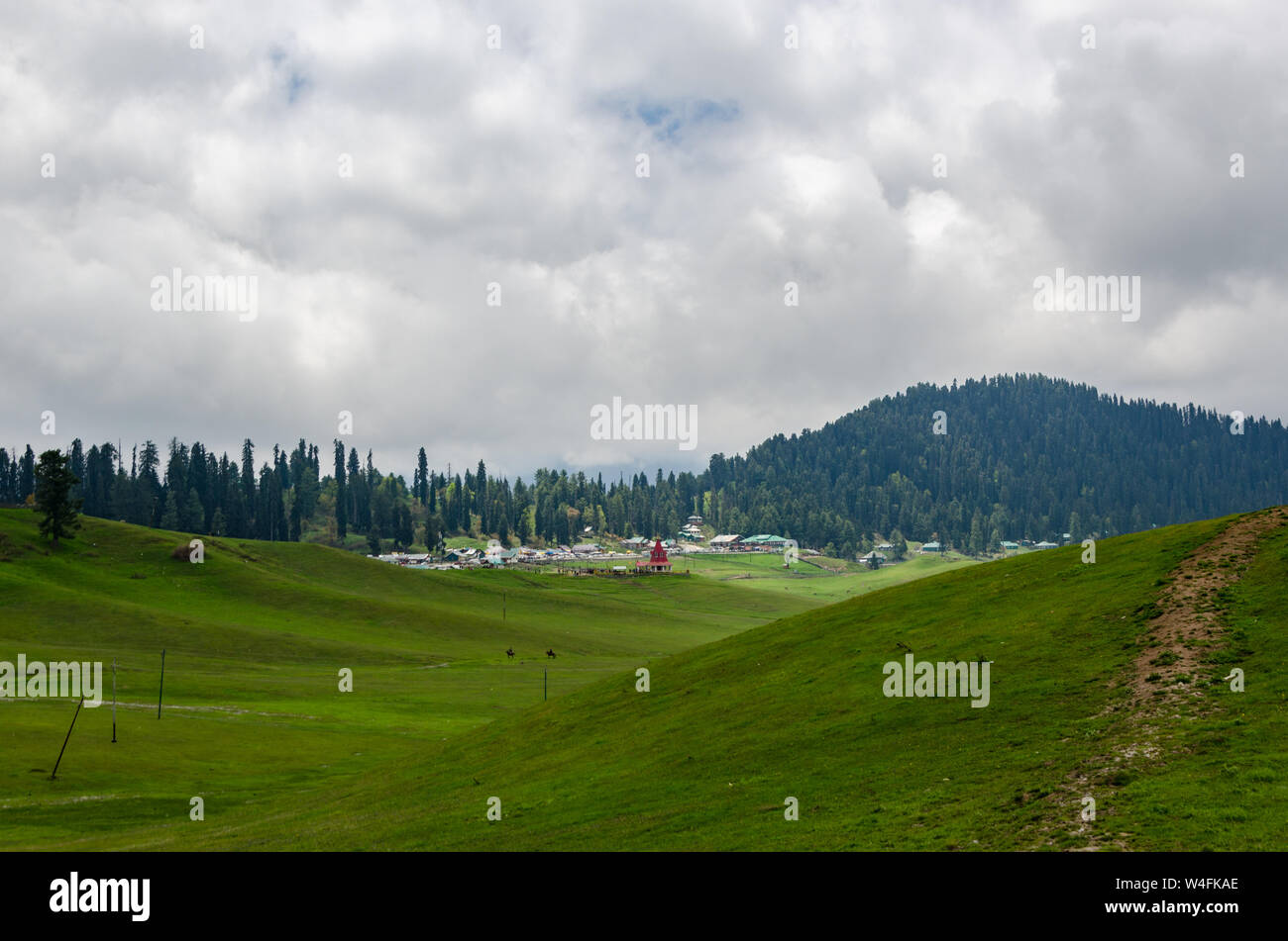 Beautiful lush green landscape on a cloudy day in Gulmarg, Jammu and ...