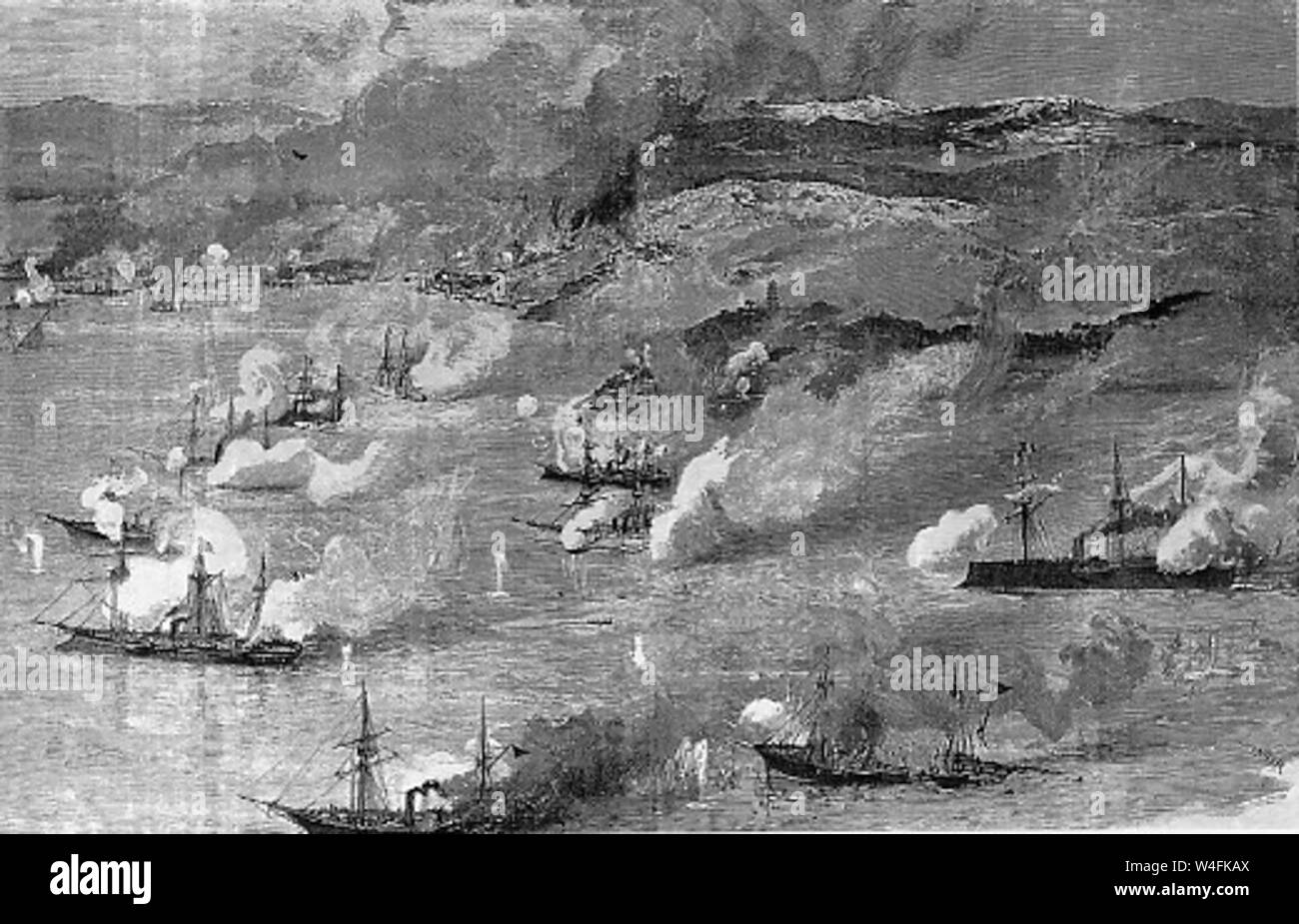 The 1884 battle of Foochow. 19th century painting Stock Photo - Alamy