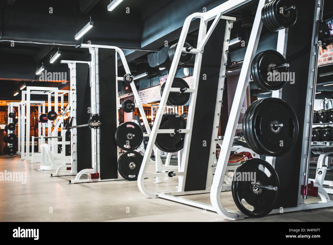 Modern light gym. Sports equipment in gym Stock Photo - Alamy