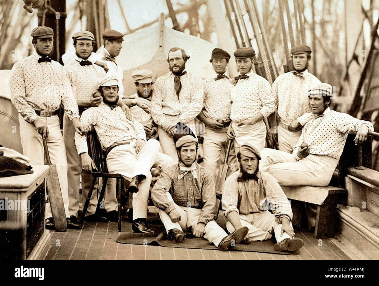 The first English team to tour overseas, on board ship to North America ...