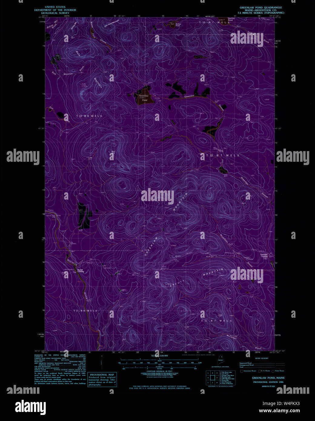 Maine USGS Historical Map Greenlaw Pond 105176 1986 24000 Inversion ...