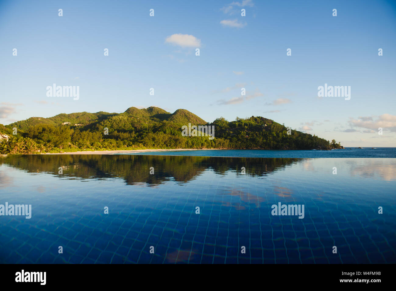 Stylish swimming pool with indian ocean view in Seychelles Stock Photo ...