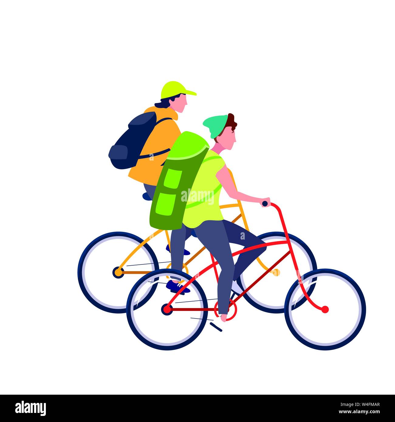 two men riding bike on white background vector illustration Stock ...