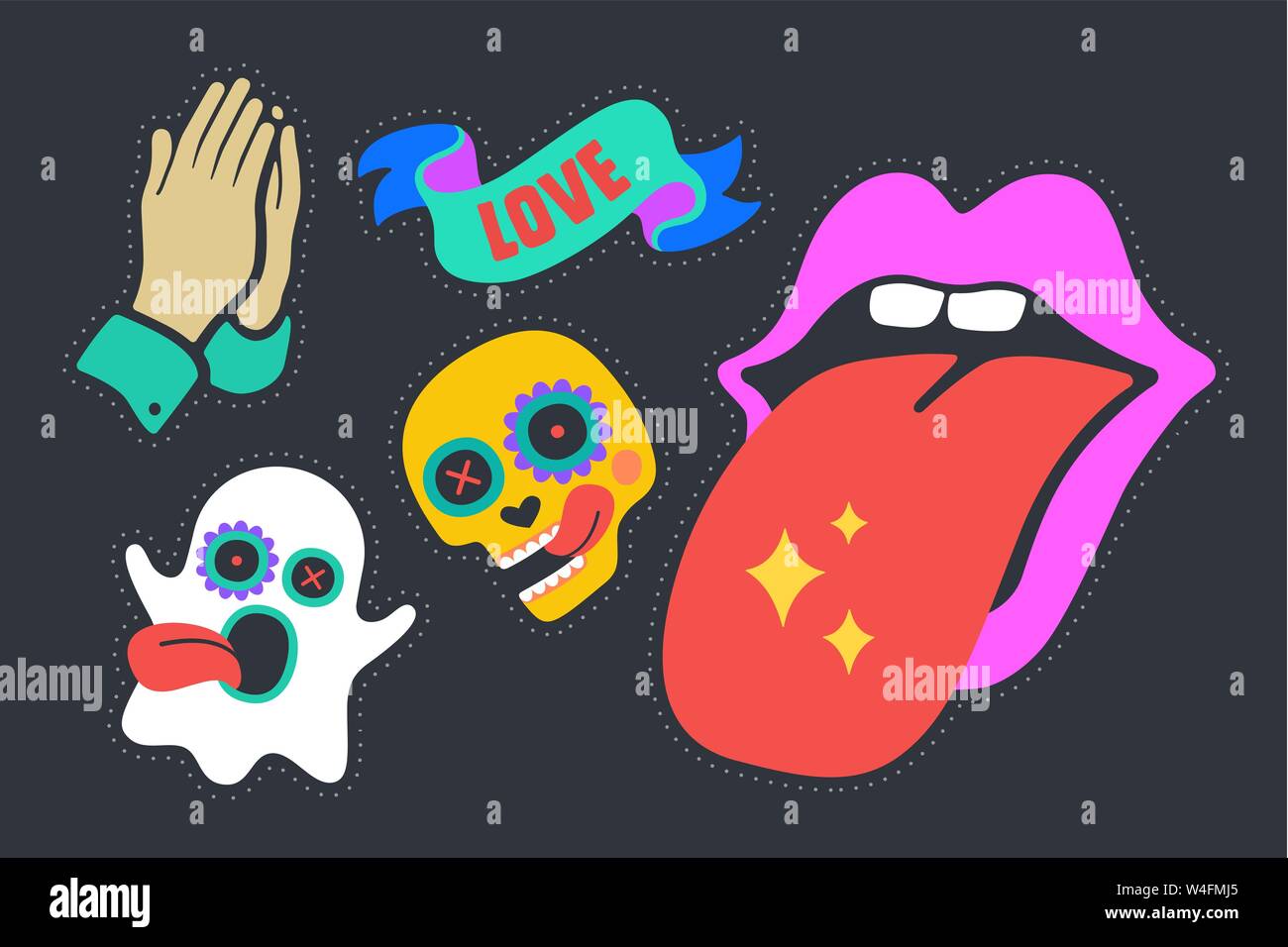 Fun Stickers. Colorful fun stickers. Design cartoon stickers Stock ...
