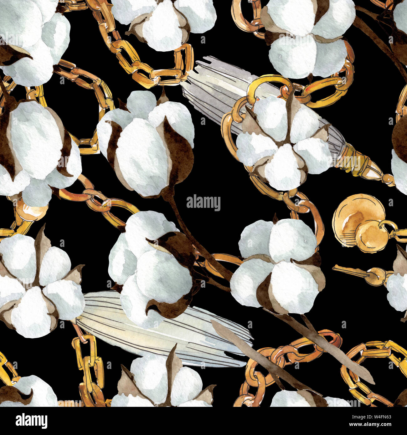 White cotton floral botanical flowers. Wild spring leaf wildflower ...