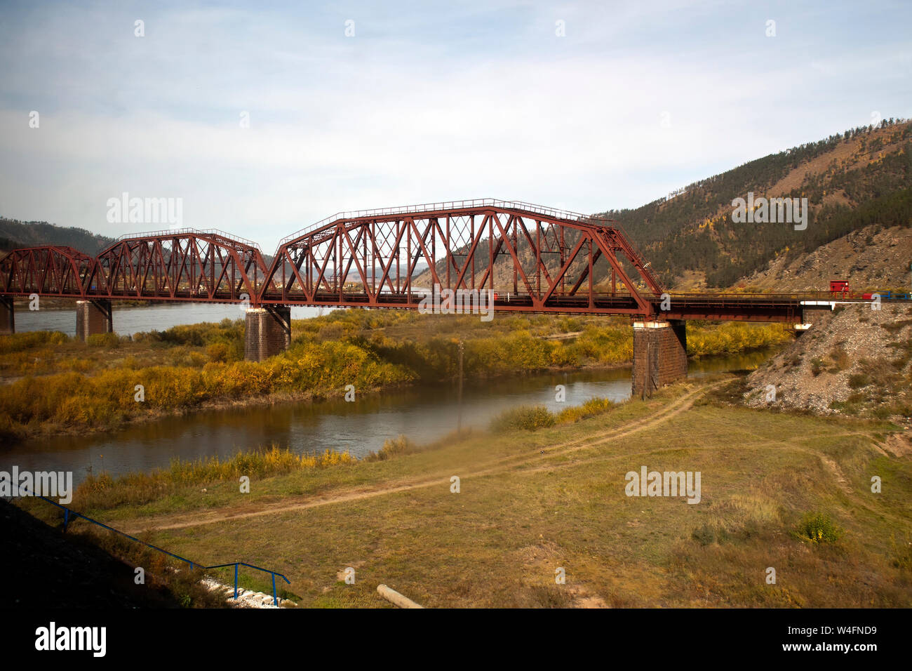 Between Ulan Ude and Ust-Barguzin Russia, railway bridge span over ...