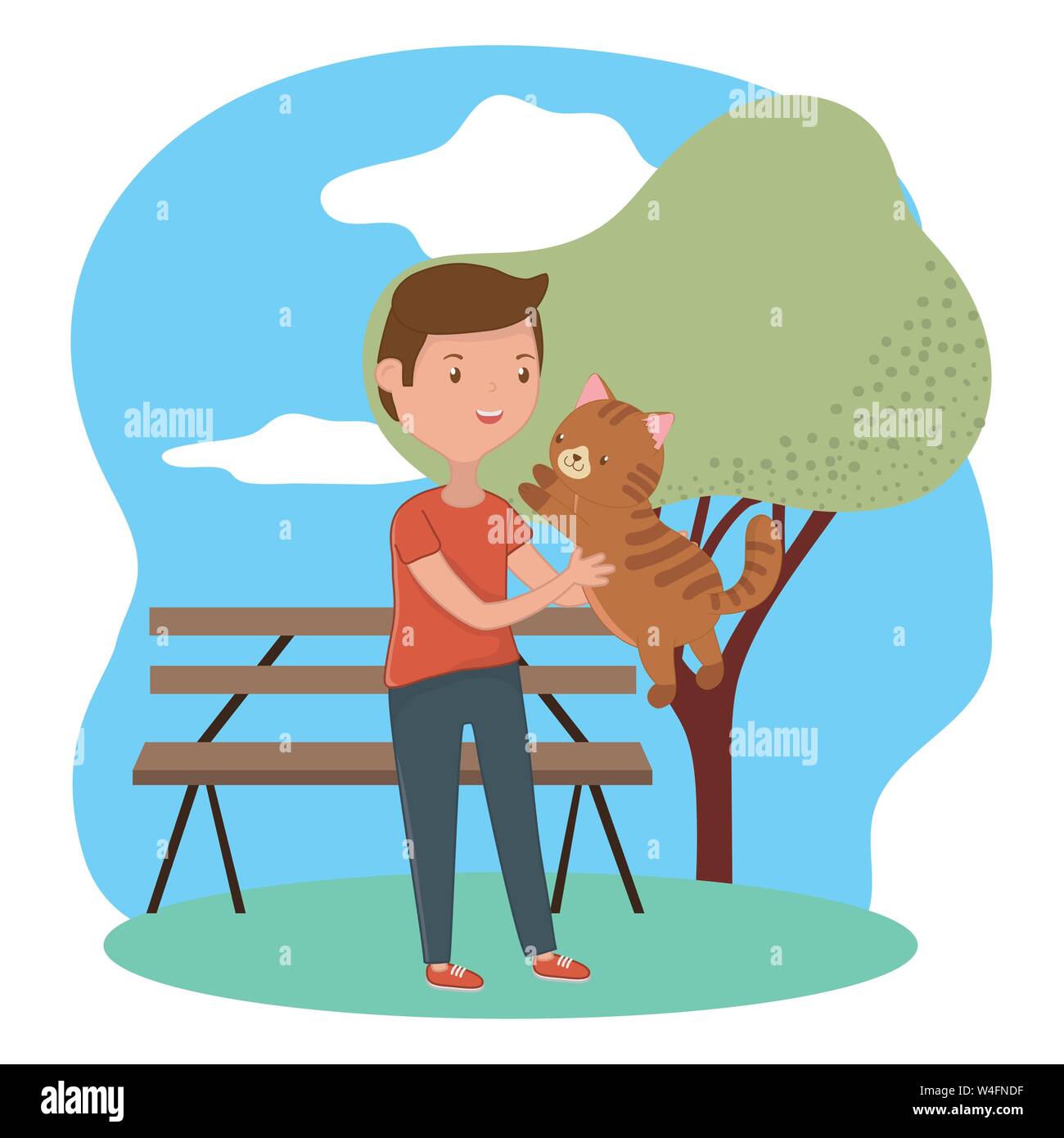 Boy with cat cartoon design, Mascot pet animal domestic cute life ...