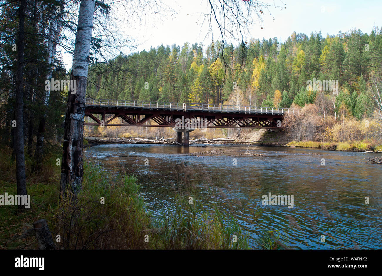 Between Ulan Ude and Ust-Barguzin Russia, river view with railway ...