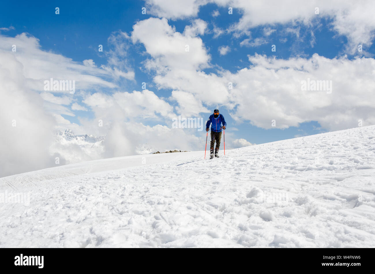 Portrait of skier in the snowscape at Gulmarg Gondola Phase 2 ...