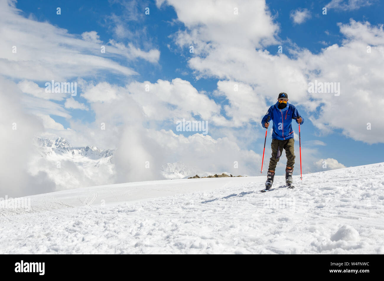 Portrait of skier in the snowscape at Gulmarg Gondola Phase 2 ...