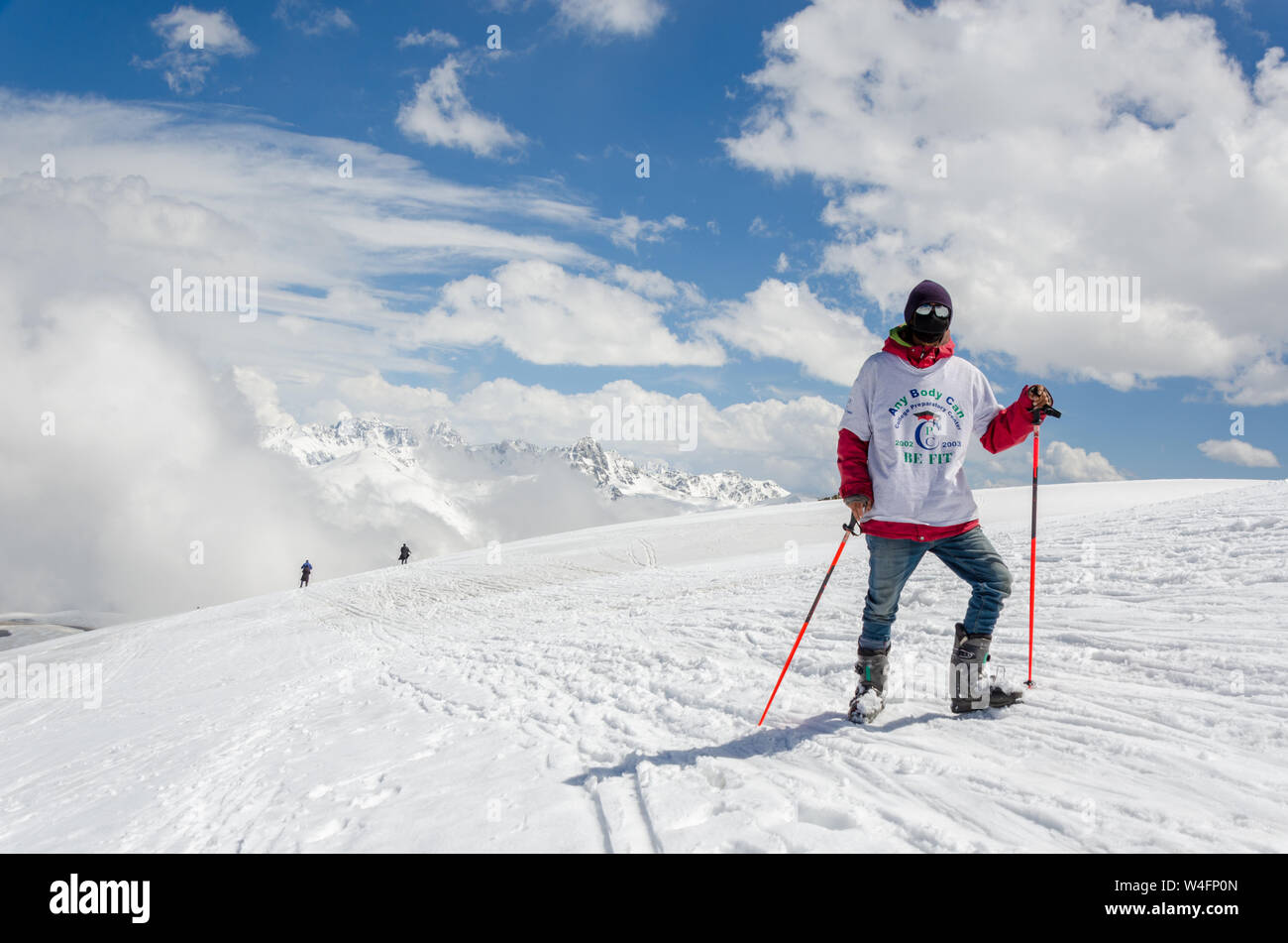 Portrait of skier in the snowscape at Gulmarg Gondola Phase 2 ...