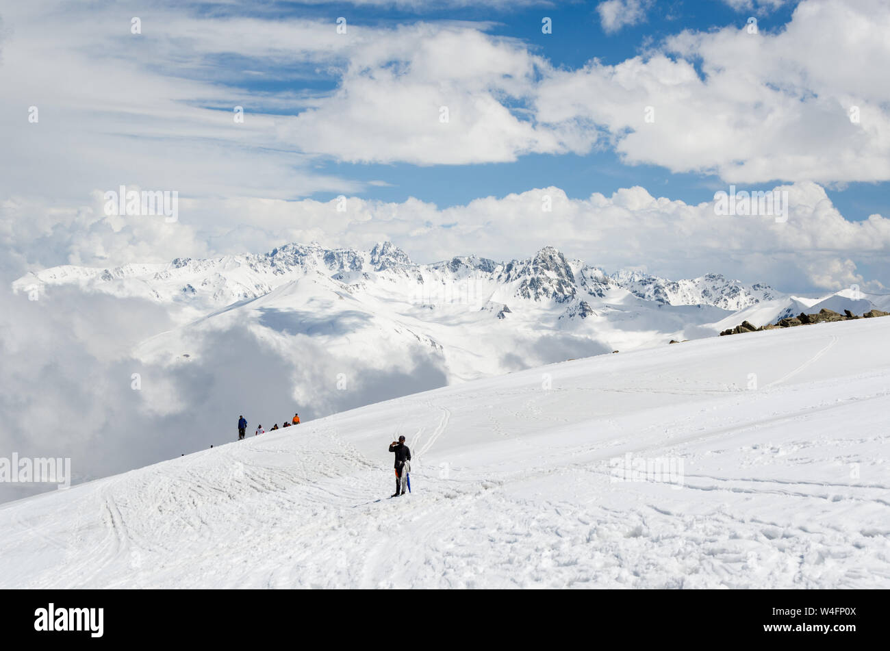 Tourists at Gulmarg Gondola Phase 2 / Apharwat Peak, Gulmarg, Jammu and ...
