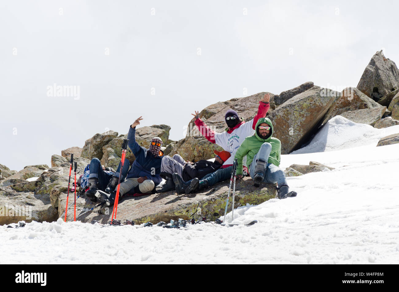 Group of local Kashmiri skiers at Gulmarg Gondola Phase 2 / Apharwat ...