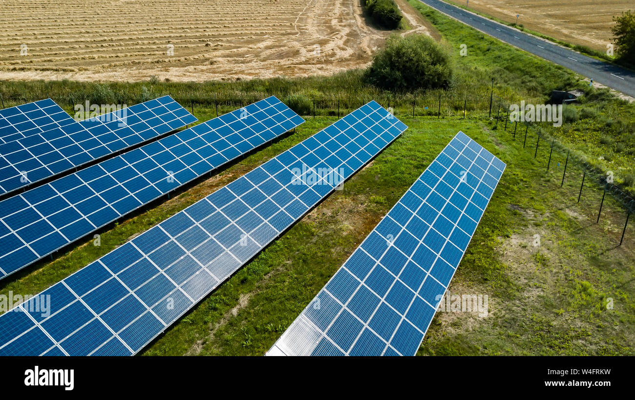 Aerial green rural and solar photovoltaic panel Stock Photo - Alamy