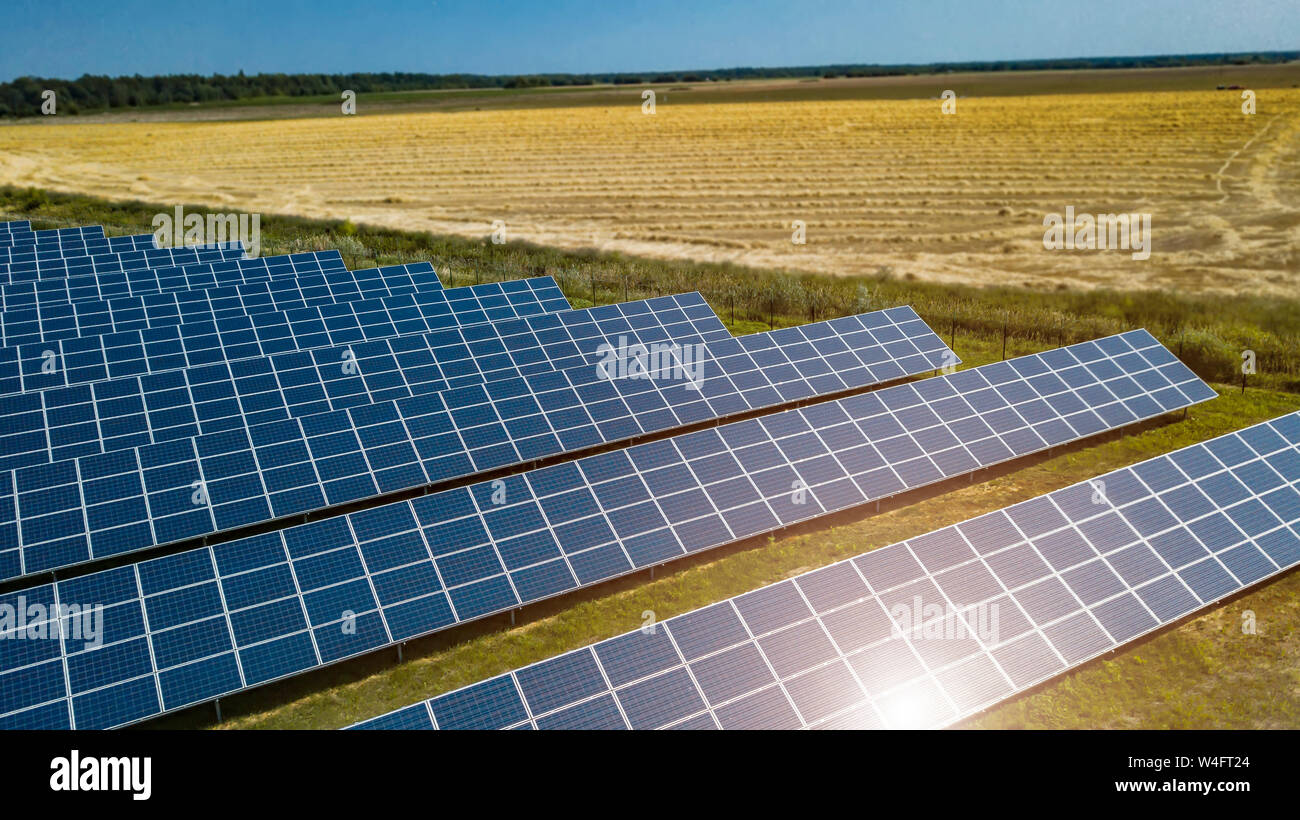 Aerial green rural and solar photovoltaic panel Stock Photo - Alamy