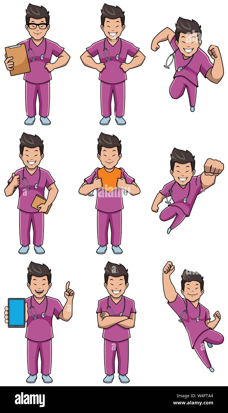 Nurse Asian Male Set Stock Vector Image & Art - Alamy