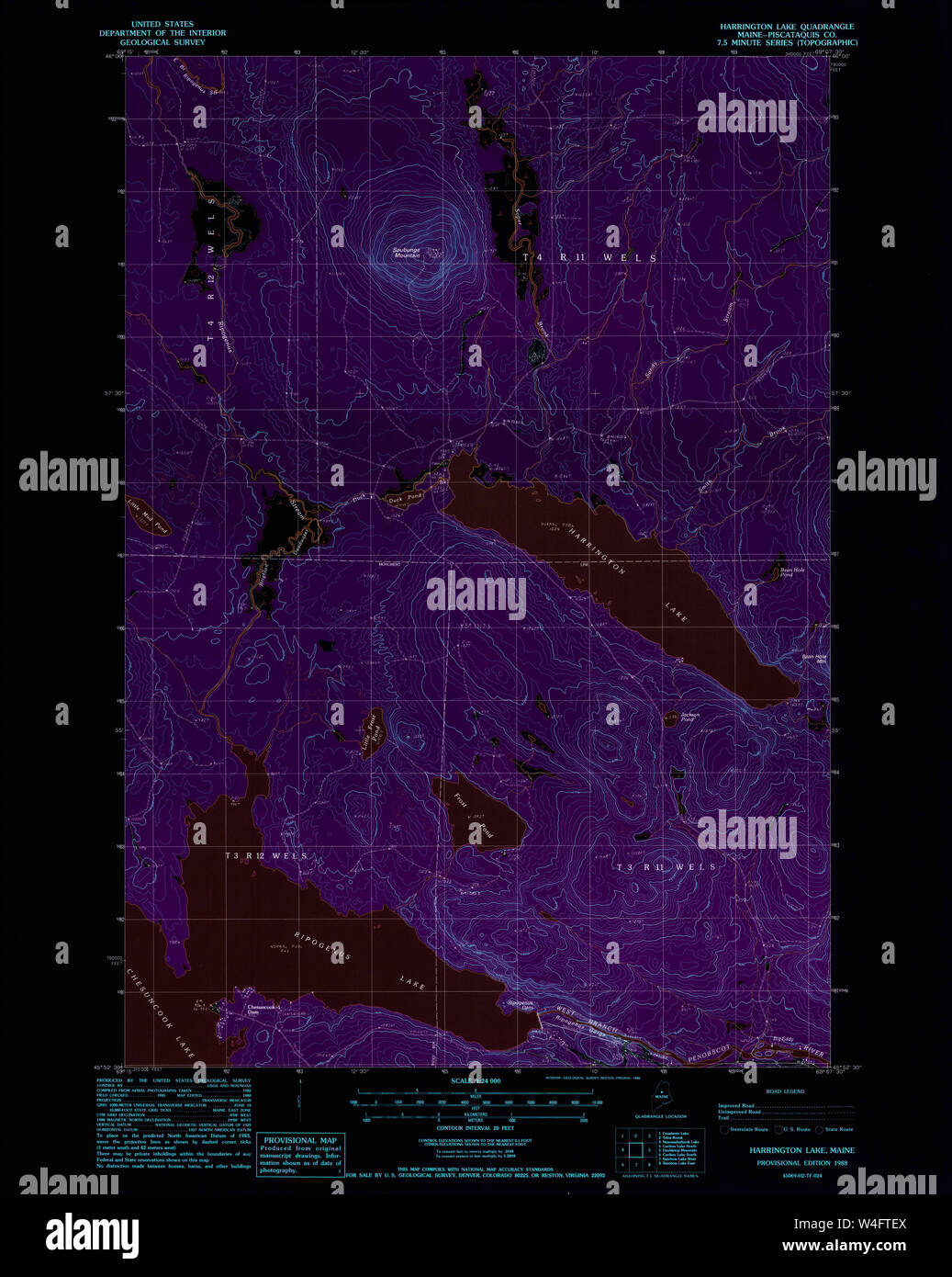 Maine USGS Historical Map Harrington Lake 105196 1988 24000 Inversion ...