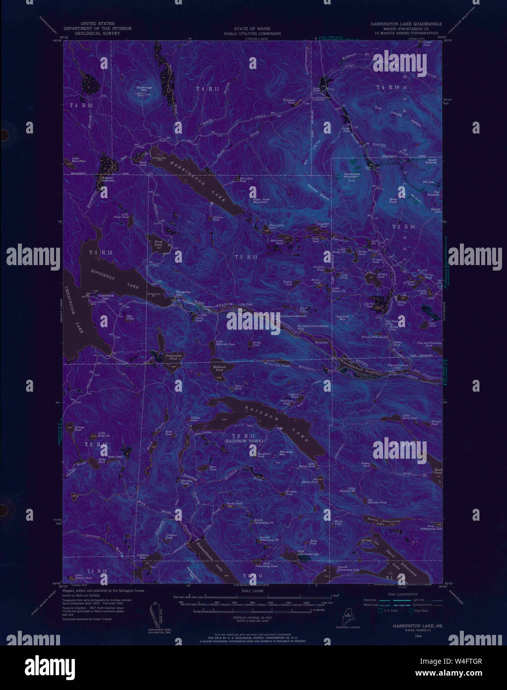 Maine USGS Historical Map Harrington Lake 306604 1954 62500 Inversion ...