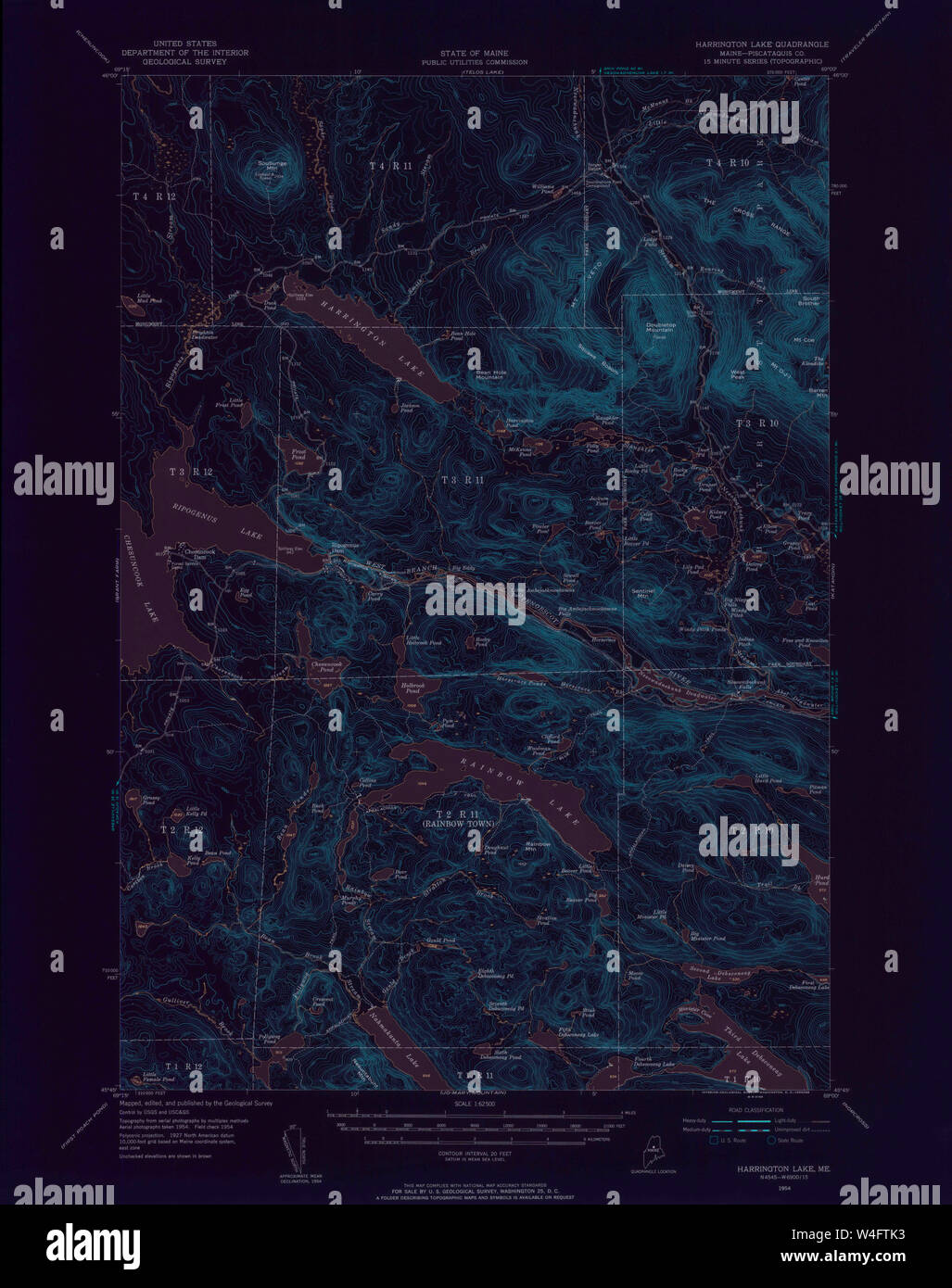 Maine USGS Historical Map Harrington Lake 306605 1954 62500 Inversion ...