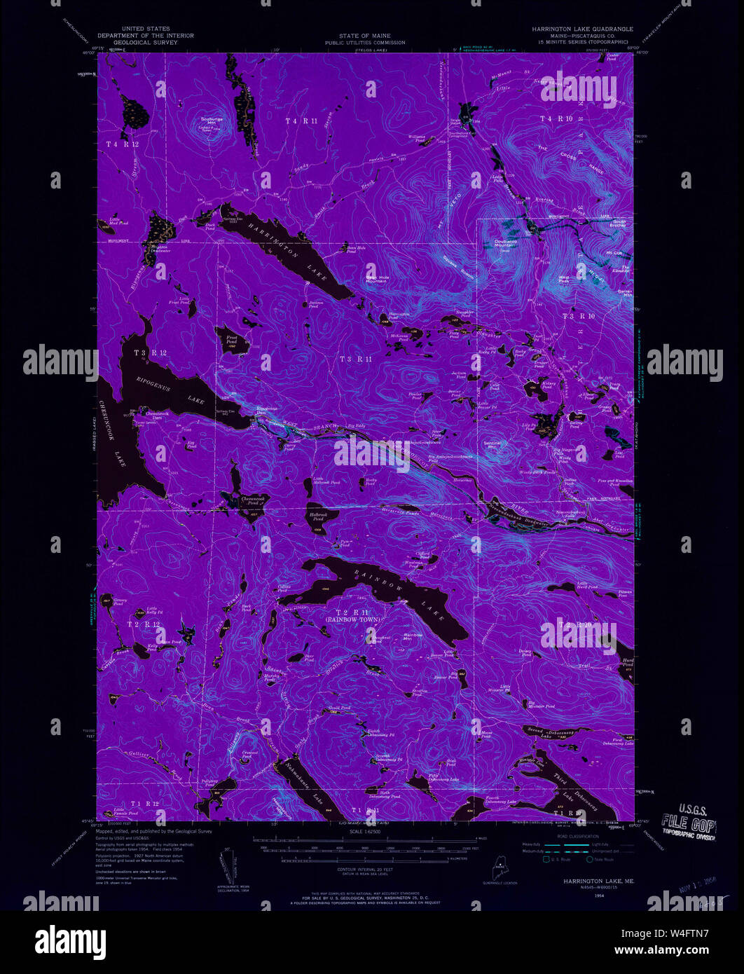 Maine USGS Historical Map Harrington Lake 460476 1954 62500 Inversion ...