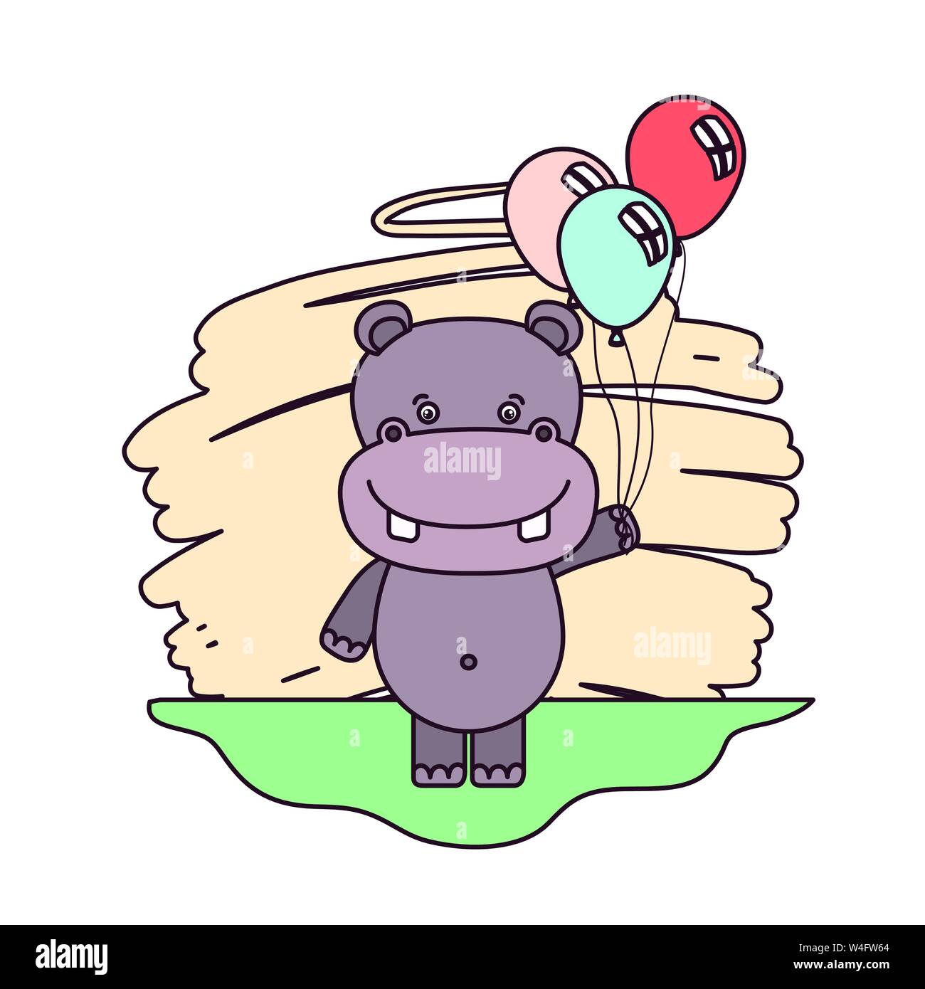 cute hippo with balloons helium Stock Vector Image & Art - Alamy