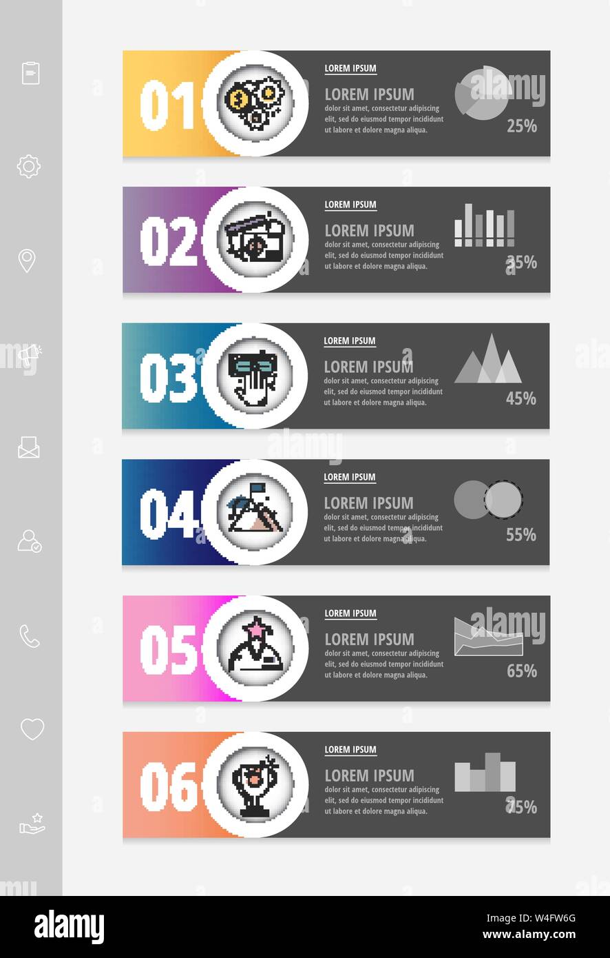 Vector infographic flat template circles for six label, diagram, graph ...
