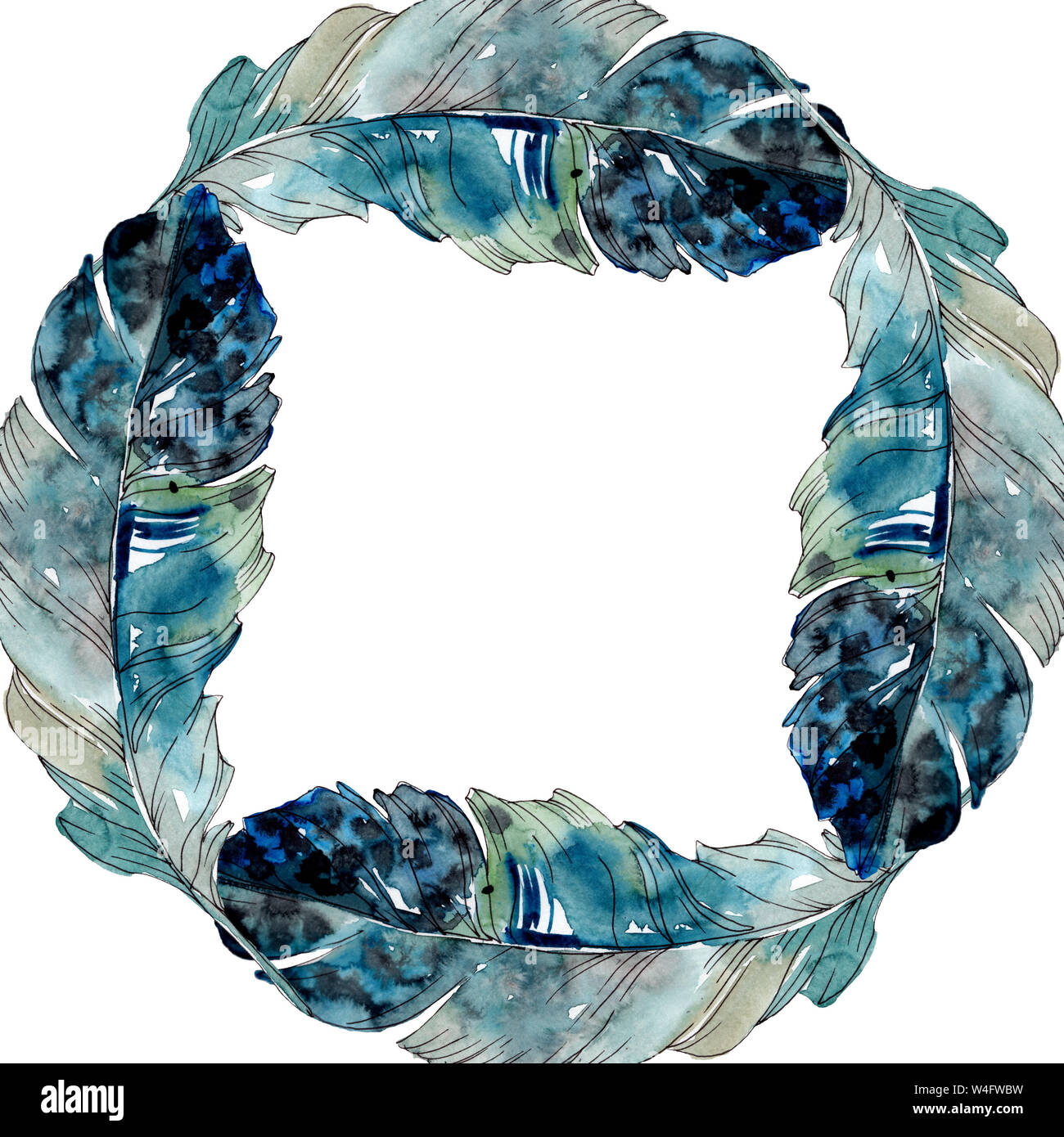 Colorful bird feather from wing isolated. Watercolor background ...