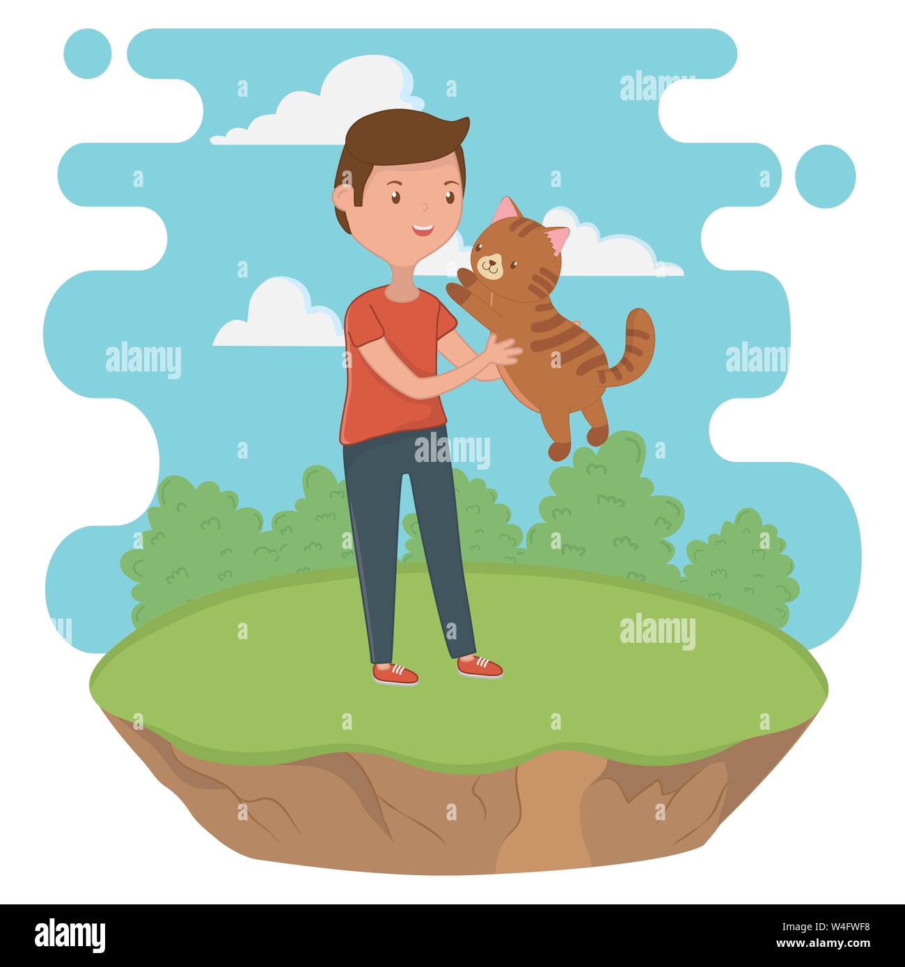 Boy with cat cartoon design, Mascot pet animal domestic cute life ...