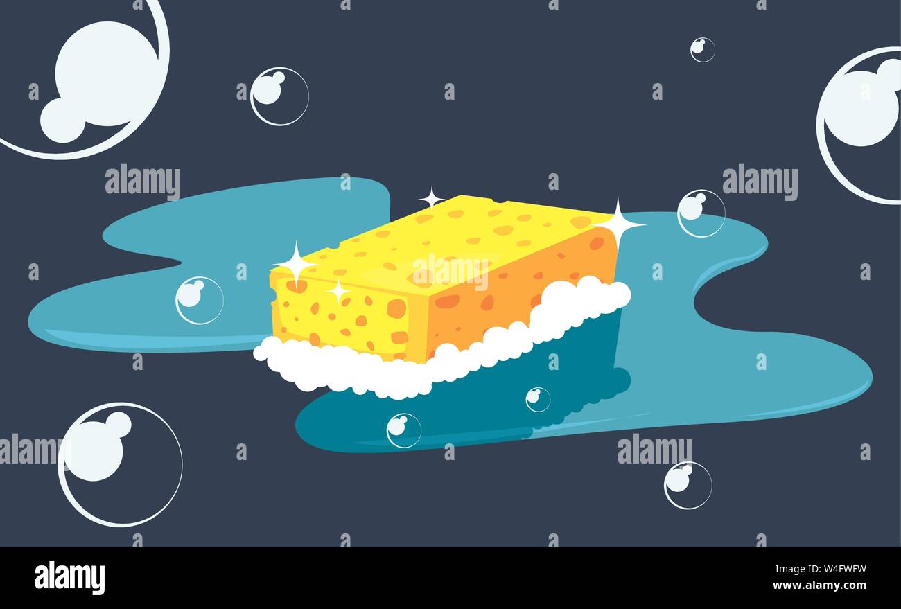 sponge bubbles cleaning products and supplies vector illustration Stock ...