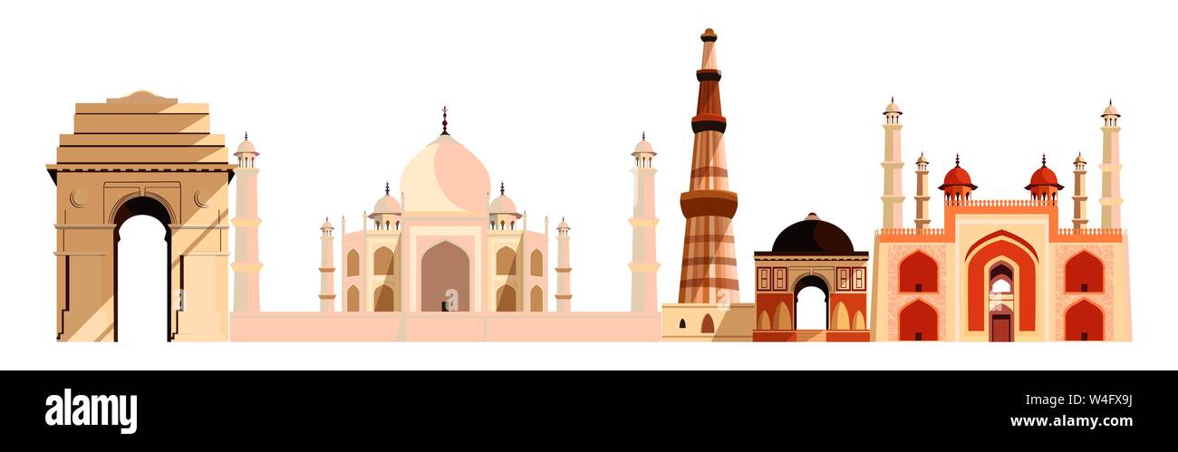 india independence day famous indian monument and landmark vector ...