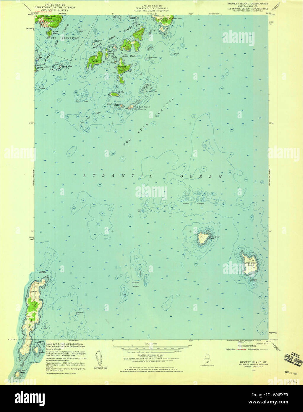 Maine USGS Historical Map Hewett Island 806761 1955 24000 Restoration ...