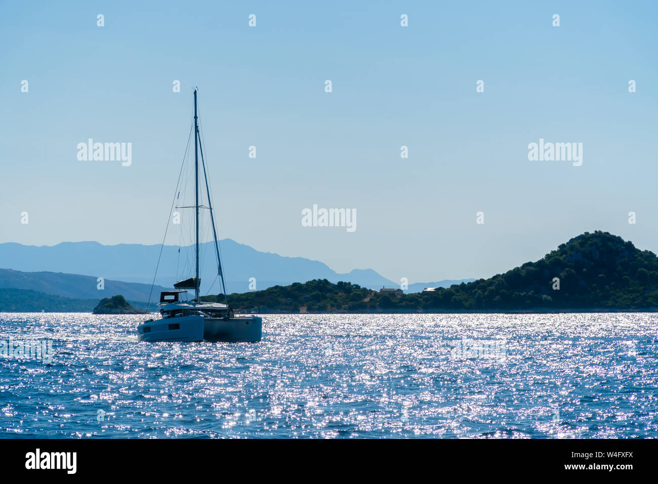 Catamaran sailing at sea in Croatia, Europe Stock Photo - Alamy