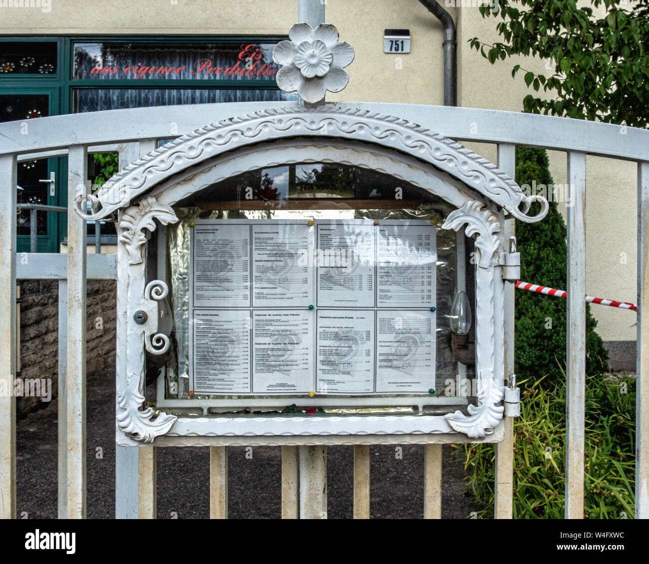 Winkel's Eiscafe coffees shop & restaurant menu on gate in Adlergestell ...