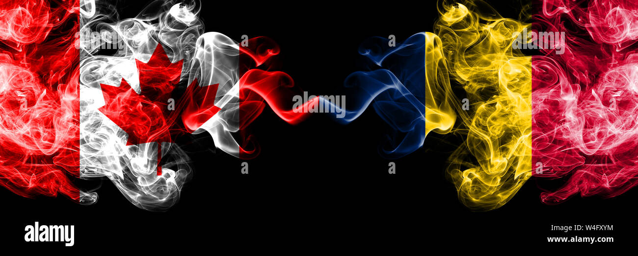 Canada vs Chad, Chadian smoky mystic flags placed side by side. Thick ...