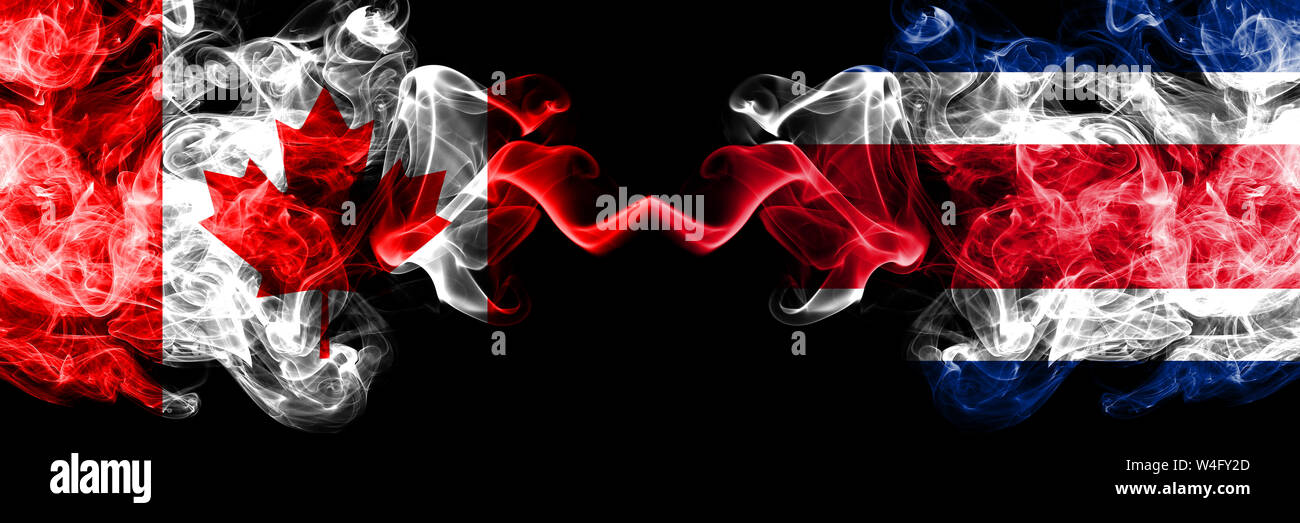 Canada vs Costa Rica smoky mystic flags placed side by side. Thick ...