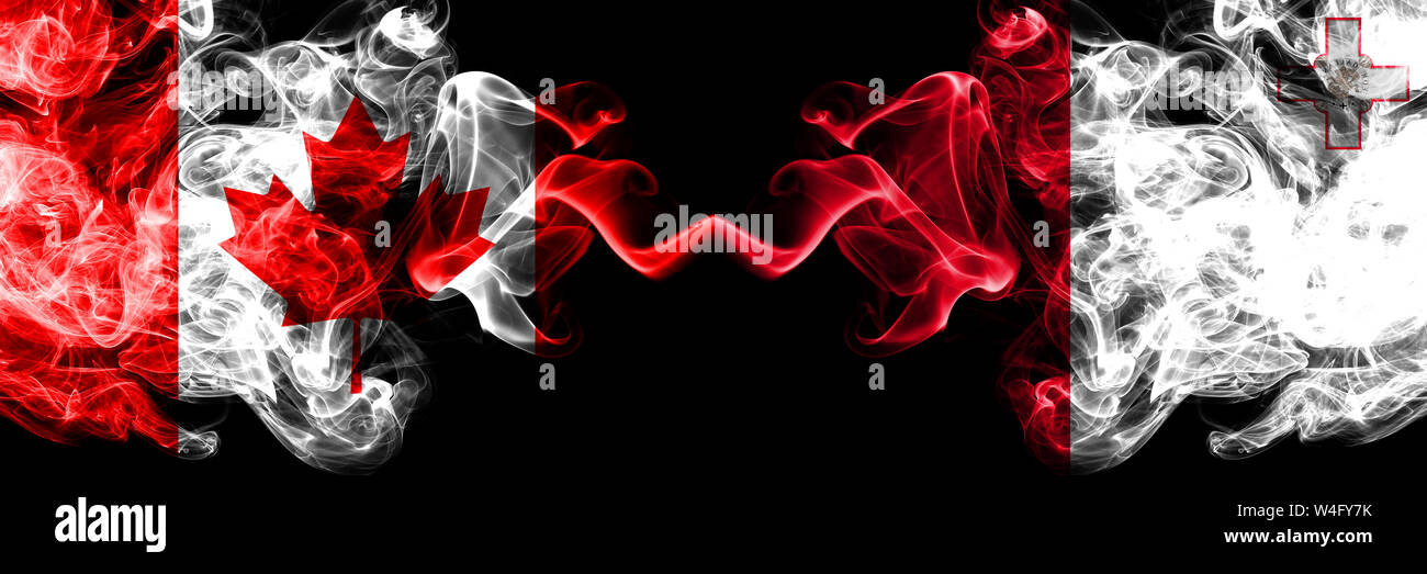 Canada vs Malta, Maltese smoky mystic flags placed side by side. Thick ...