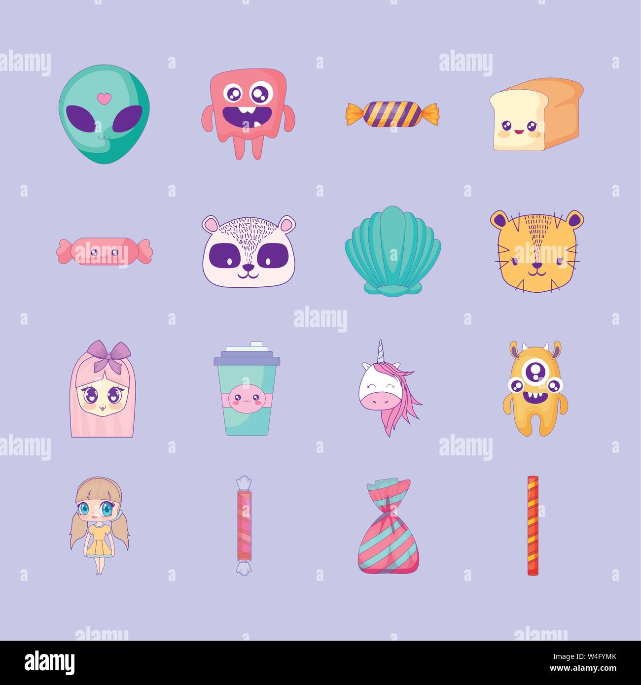 cute set icons style kawaii vector illustration design Stock Vector ...