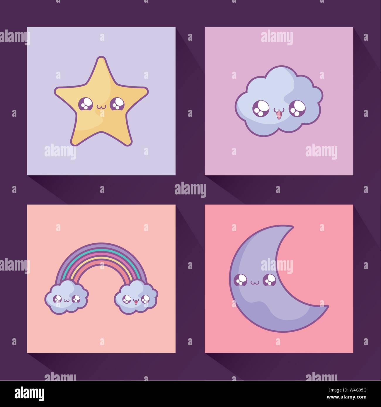 cute moon with set icons kawaii style vector illustration design Stock ...