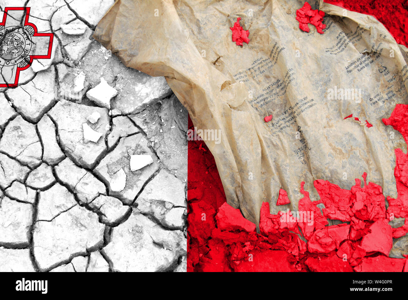 The flag of malta, the flag is depicted on cracked earth. Ecology ...