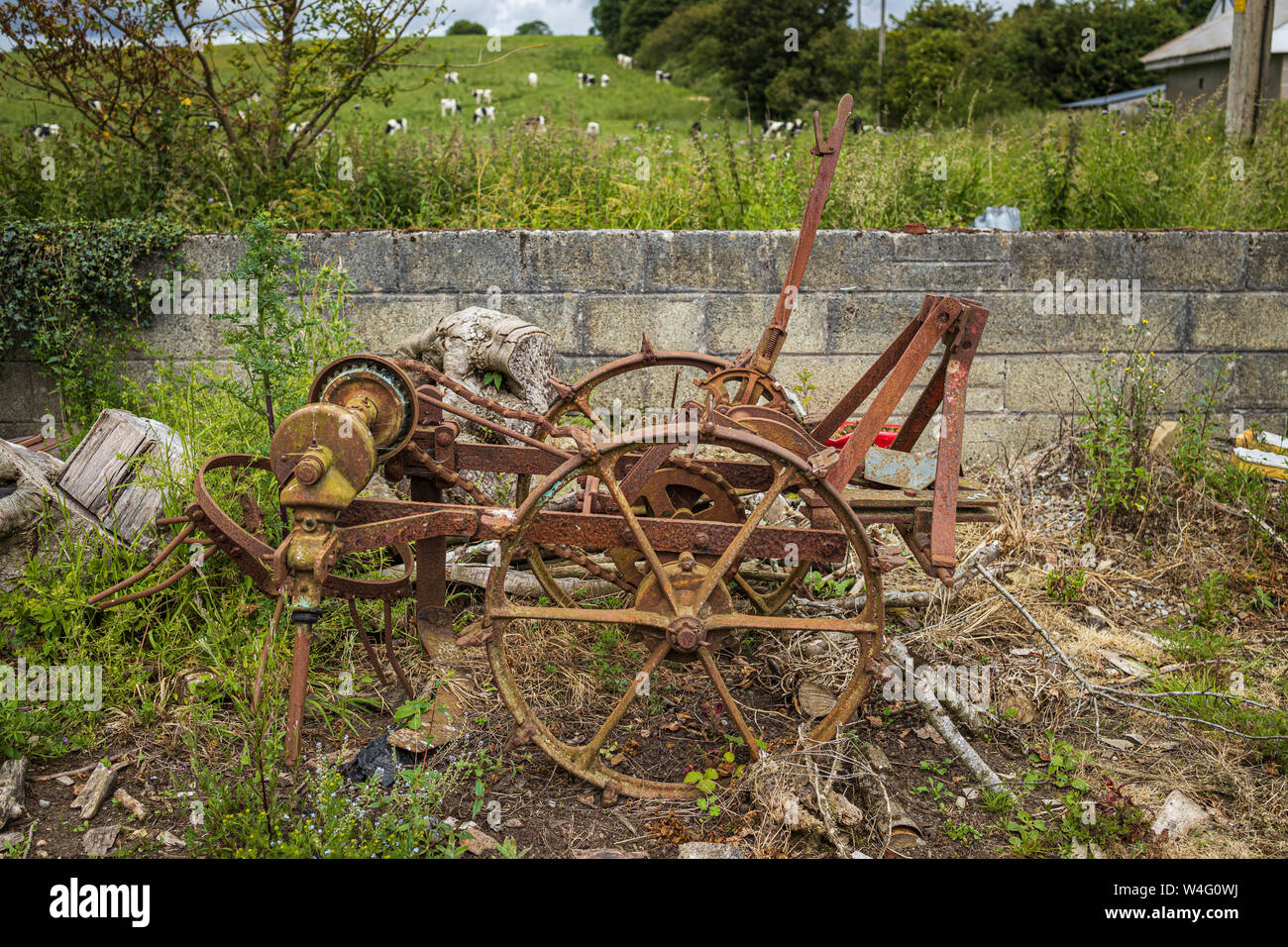 Abandoned Blackstone Digger farm machine rusting on a roadside in Two ...