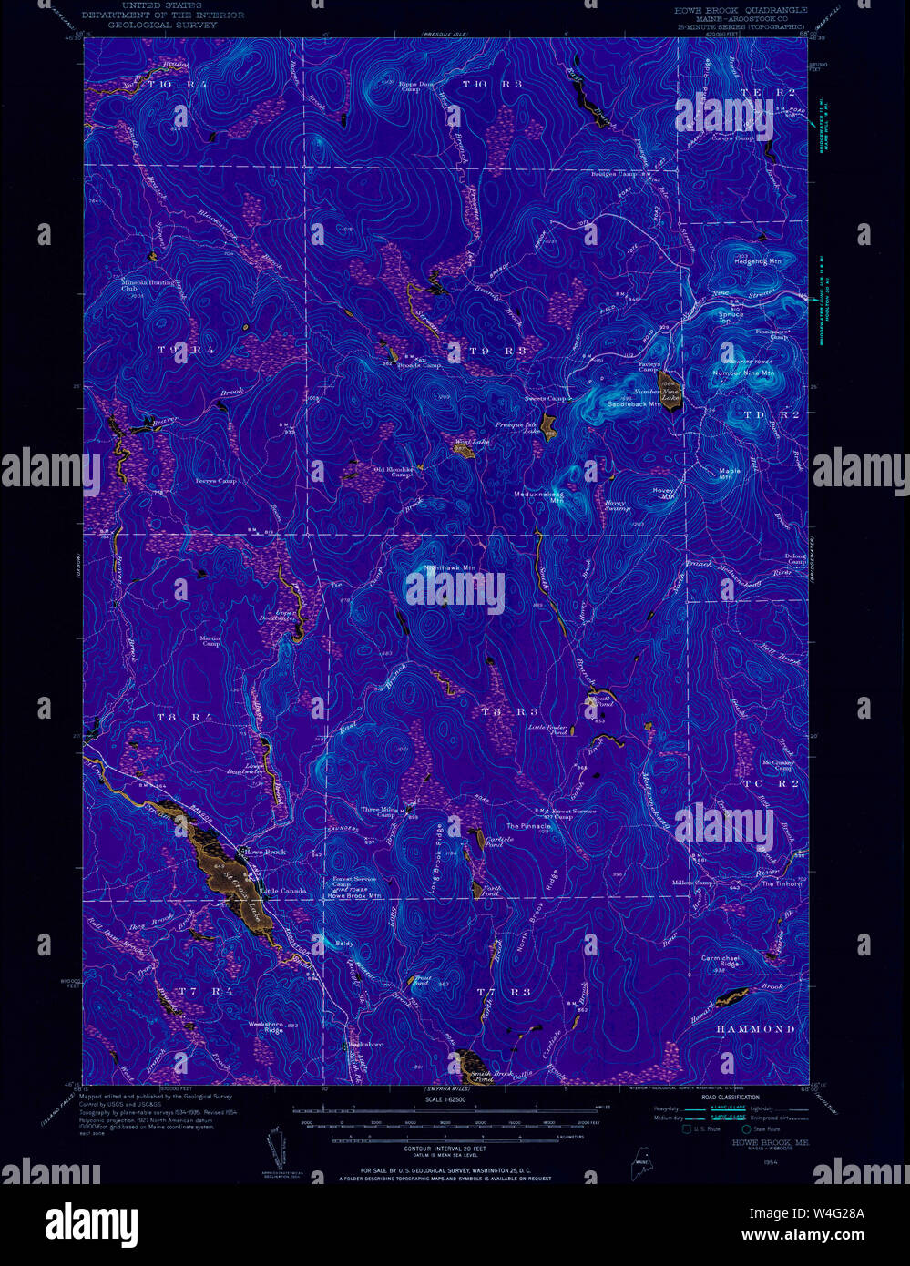 Maine USGS Historical Map Howe Brook 460491 1954 62500 Inversion ...