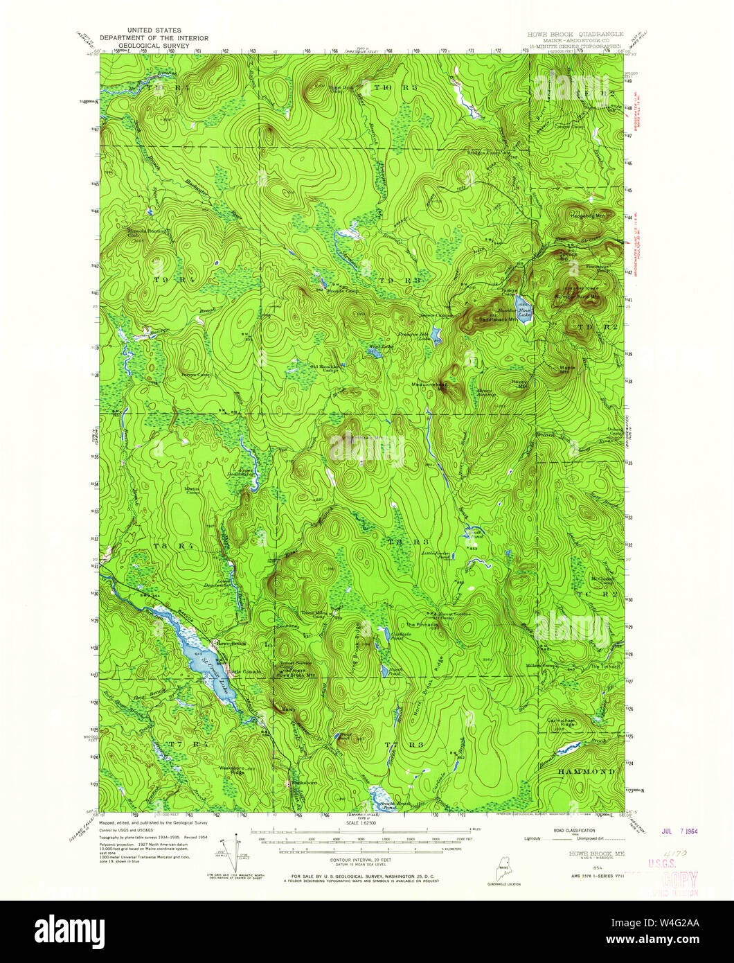 Maine USGS Historical Map Howe Brook 460492 1954 62500 Restoration ...