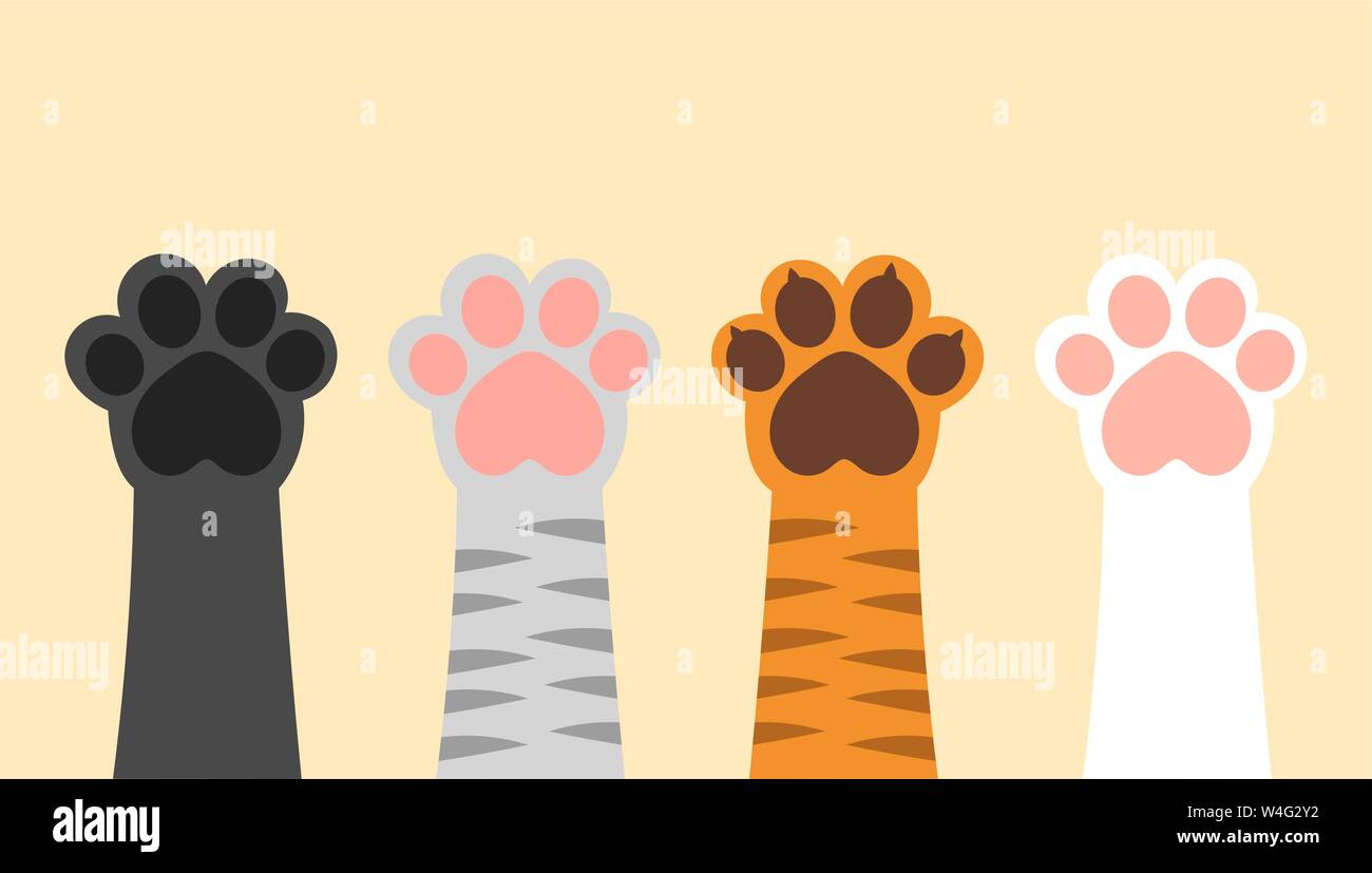 Set of different colors cats paws up. Vector illustration Stock Vector ...