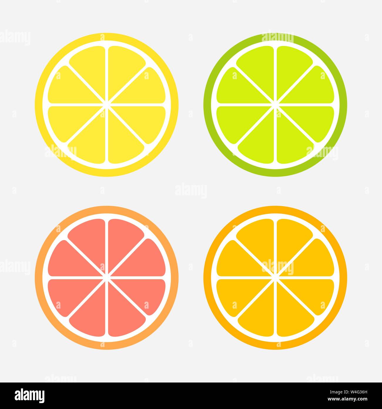 Citrus slices set: lemon, orange, lime and grapefruit. Vector ...