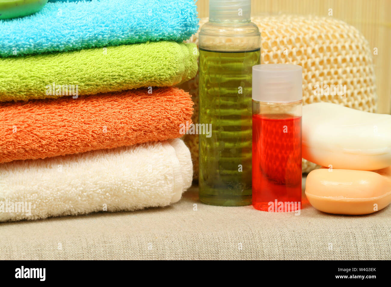 Hygienic products in bathroom Stock Photo - Alamy