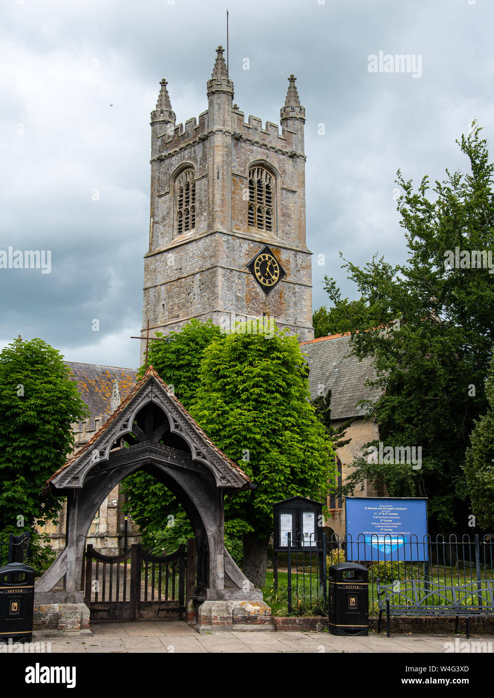 The clock tower and Lich gate of St Michaels Church in Markets Place ...