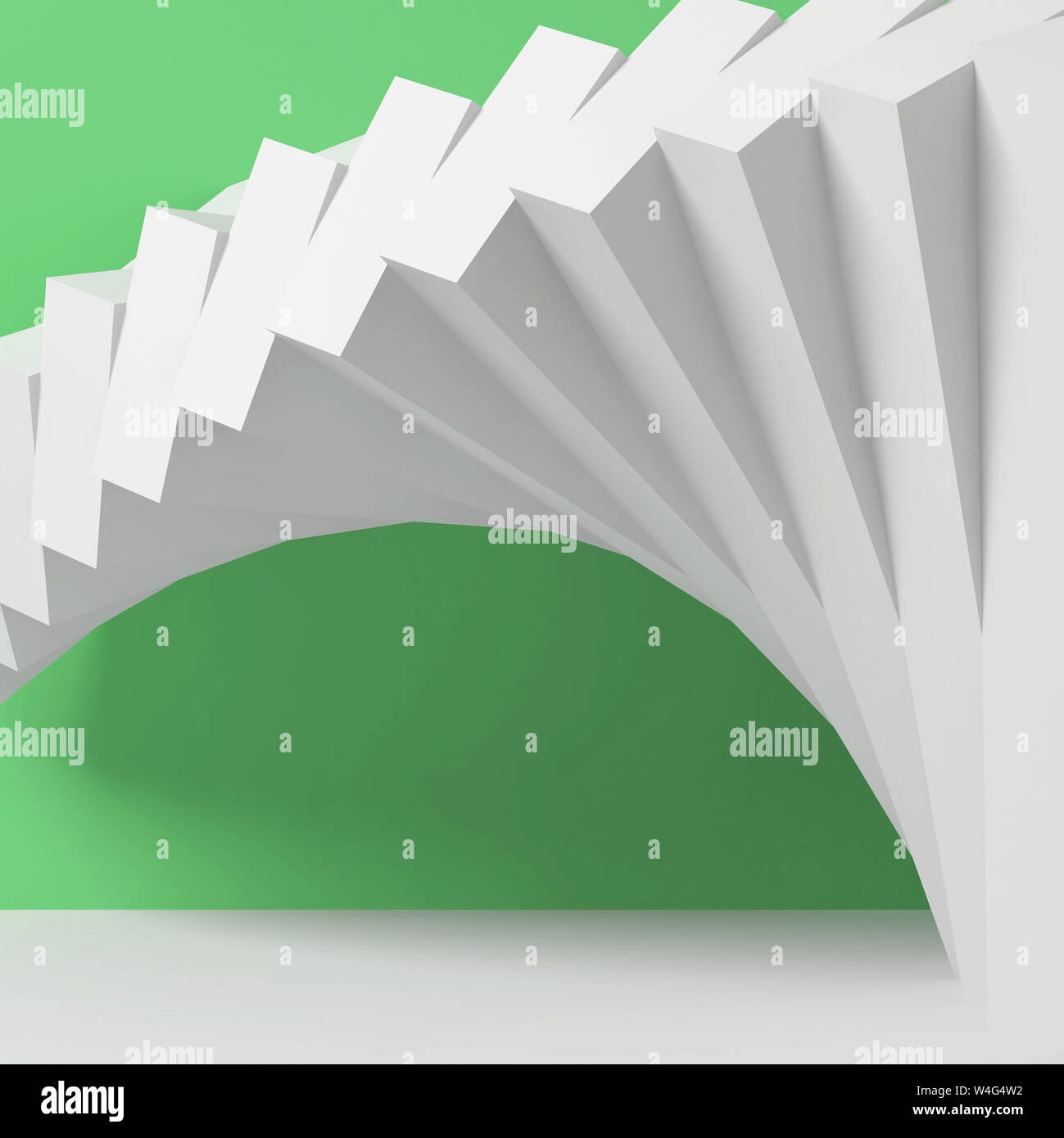 Abstract white parametric installation over green wall background, 3d ...