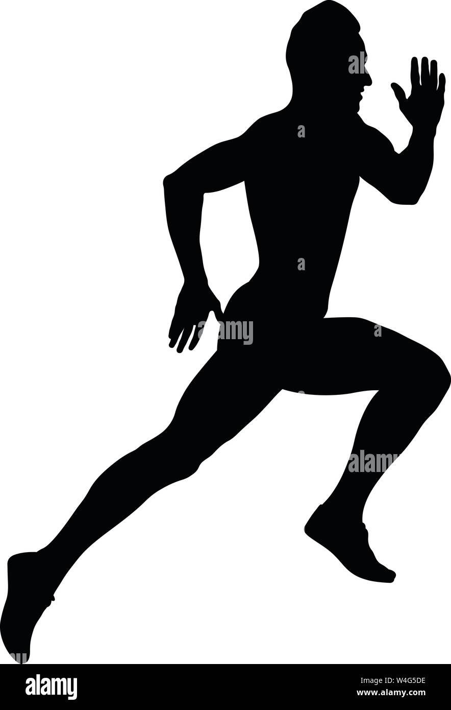 muscular sprinter runner athlete fast running black silhouette Stock ...